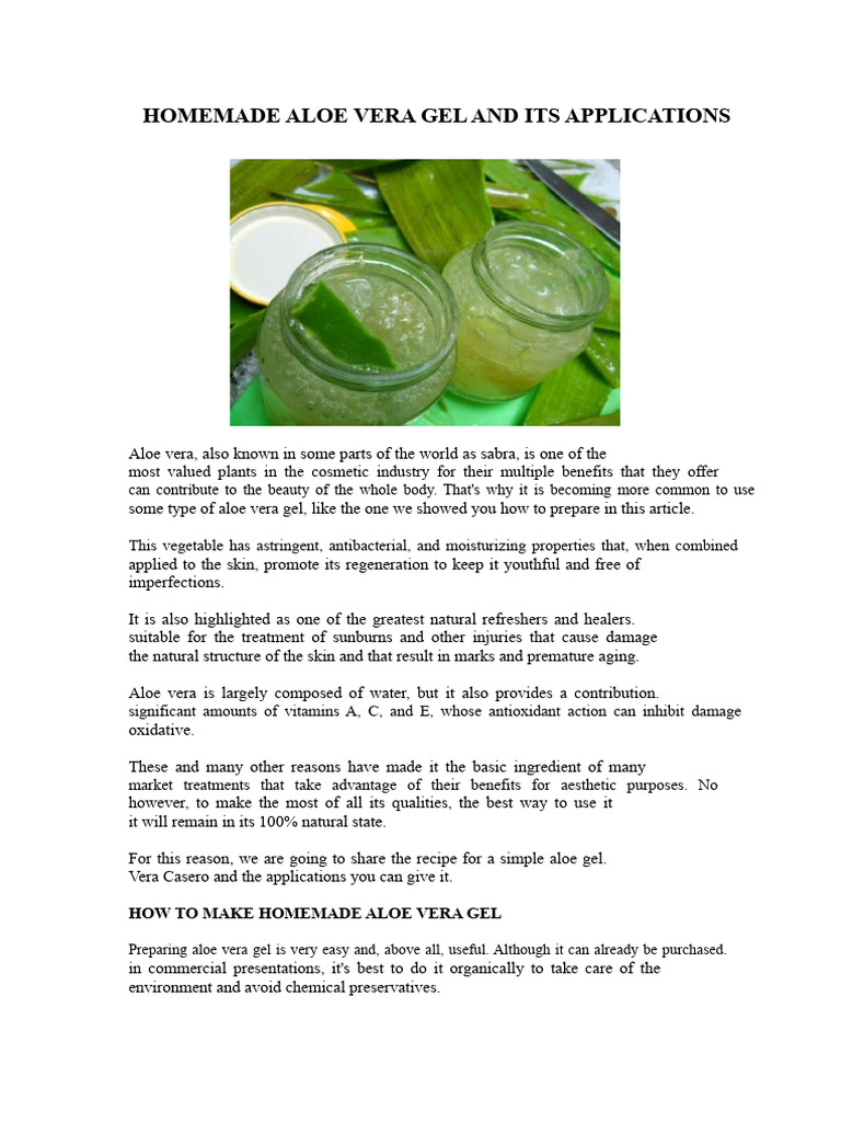 Homemade Aloe Vera Gel and Its Applications | PDF | Topical Medication ...