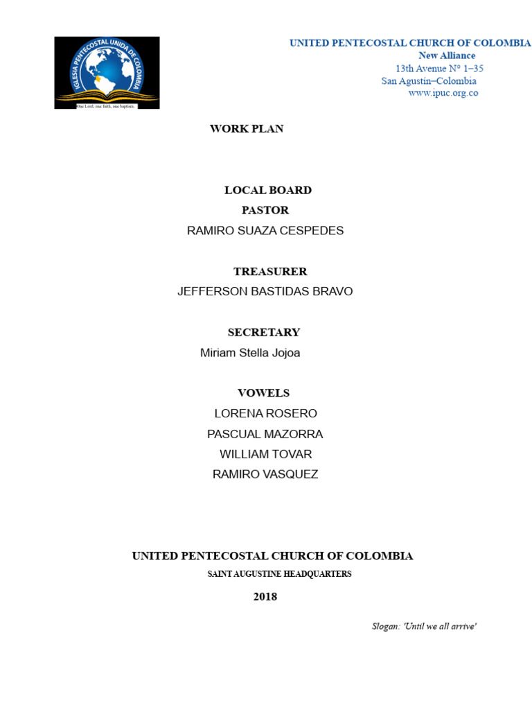 UPC Colombia 2018 Work Plan & Budget | PDF | Christian Movements ...