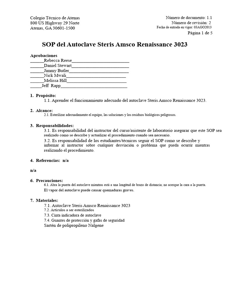 Autoclave SOP ATC 05AGOSTO2013 PDF | PDF