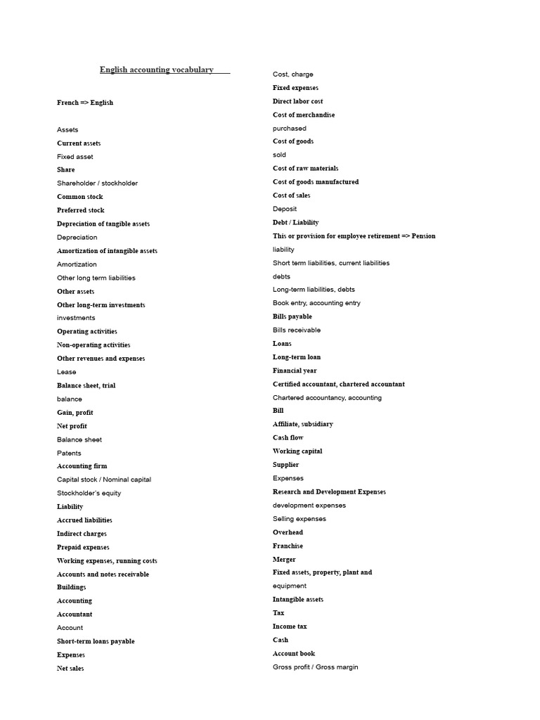 Accounting Vocabulary English | PDF | Book Value | Expense