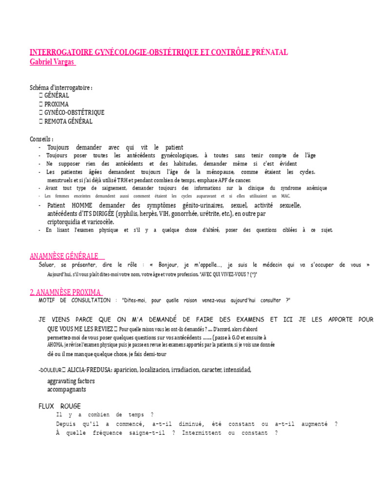 Interrogatoire en Gynécologie-Obstétrique | PDF | Grossesse | Obstétrique