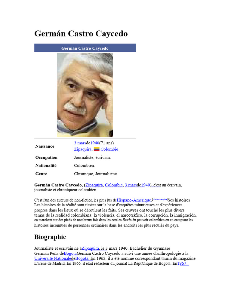Germán Castro Caycedo : Écrivain et Journaliste | PDF | Colombie