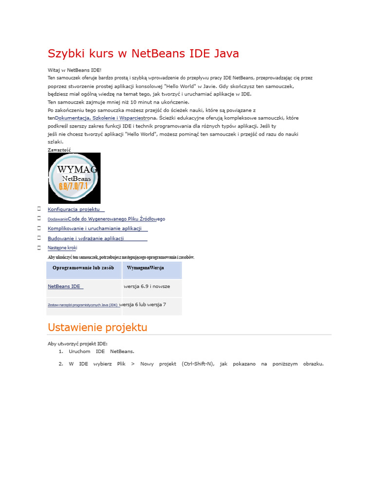 Szybki Start W Tutorialu NetBeans IDE Java | PDF
