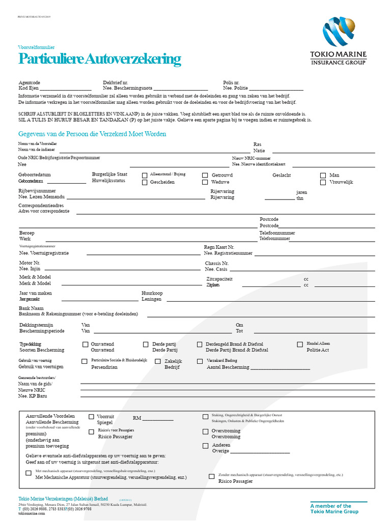 Privé Auto Verzekering Formulier | PDF