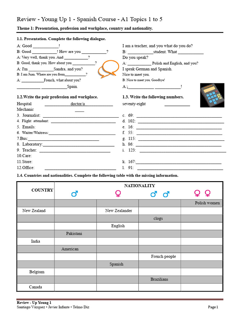 Spanish A1 Course Review: Topics 1-5 | PDF | Linguistics