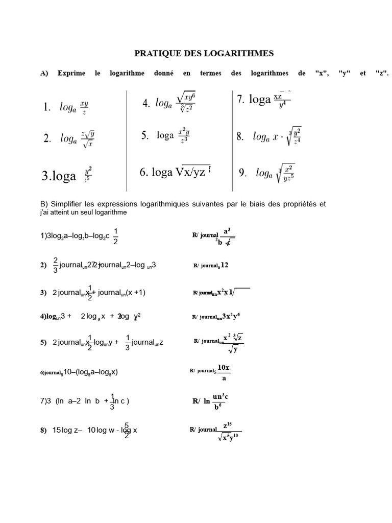 Pratique des Logarithmes et Équations | PDF | Logarithme | Fonction ...