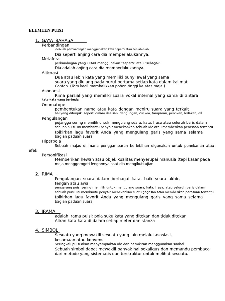 PUISI (Elemen, Jenis Dan Tipe) | PDF