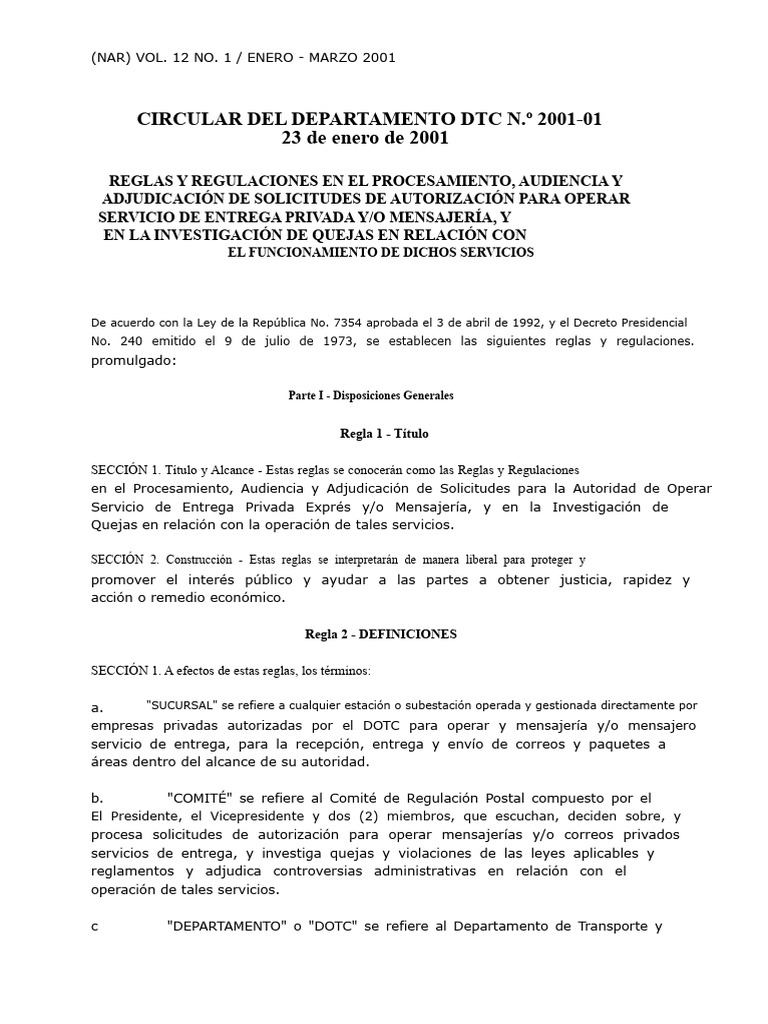 DOTC DC 2001-01 - Solicitud de Autoridad para Operar PEMEDES | PDF ...