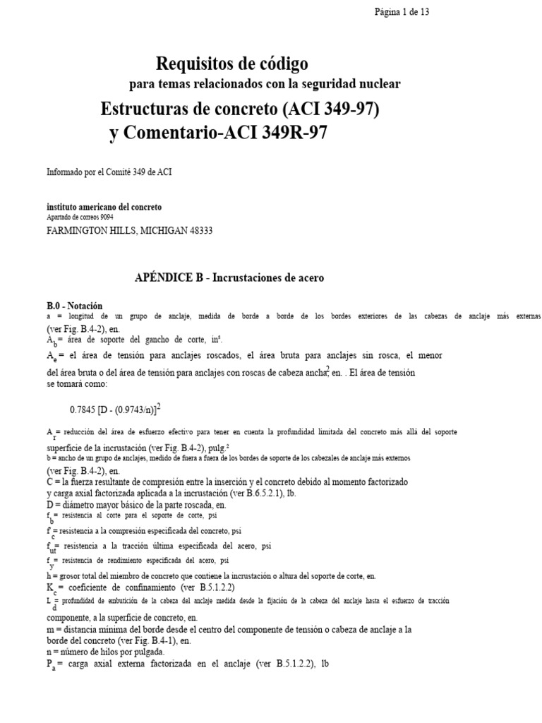 Requisitos de ACI 349 para Anclajes | PDF | Hormigón | Tornillo