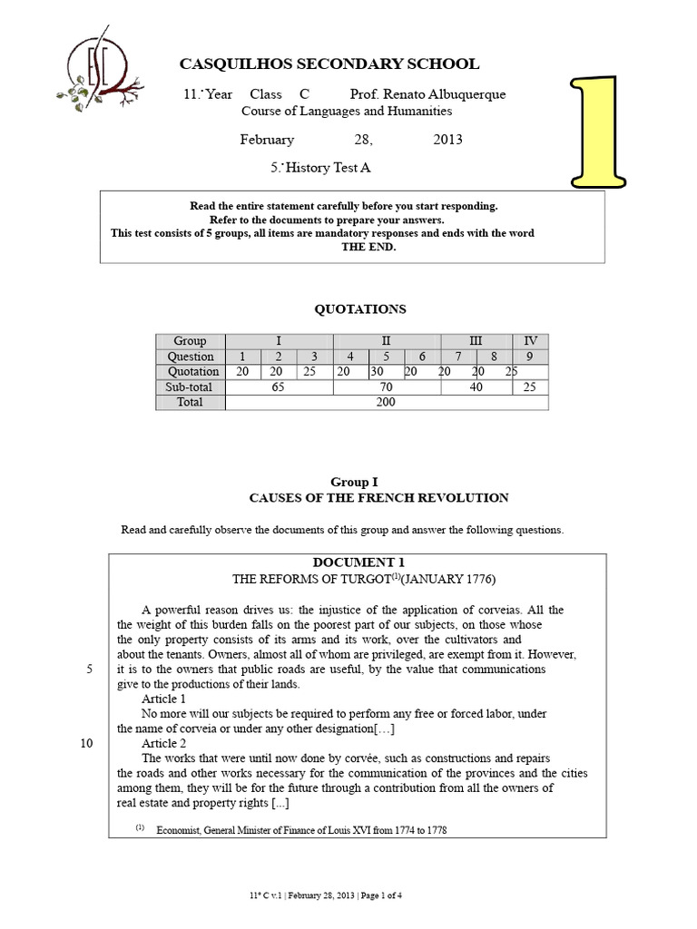 French Revolution History Test Questions | PDF | French Revolution ...