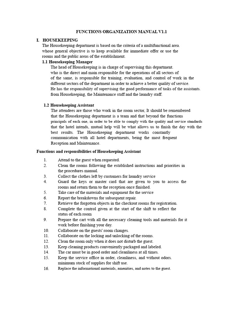 Functions Organization Manual V1.1 I. Housekeeping | PDF | Housekeeping
