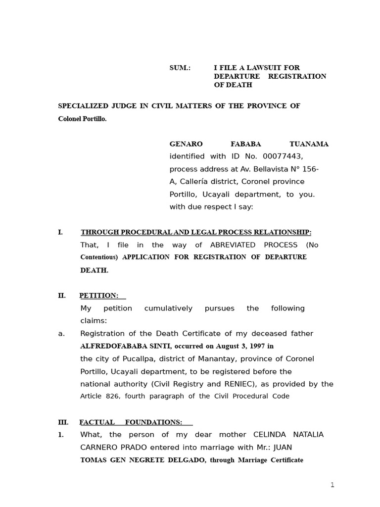 Lawsuit for Death Registration in Peru | PDF | Justice | Crime & Violence