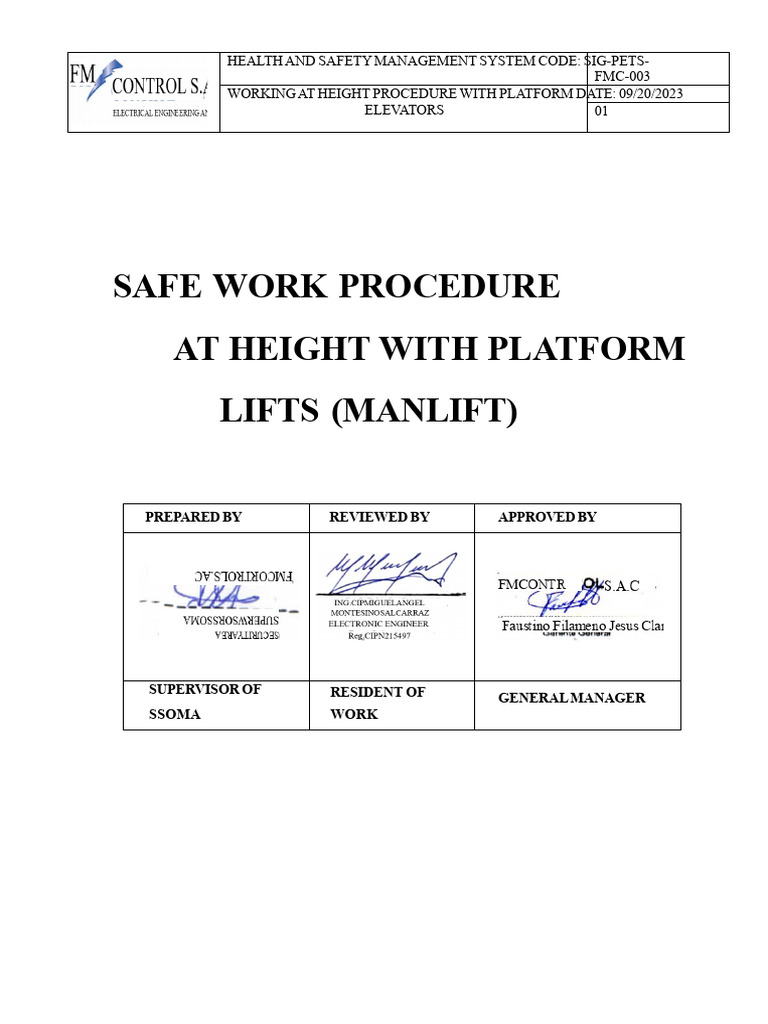 Work Procedure For Using Manlift | PDF | Elevator | Occupational Safety ...