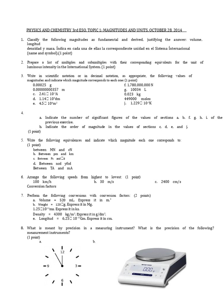 249029815-Exam of Magnitudes and Units | PDF | Kilogram | Density