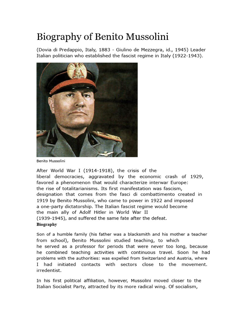 Biography of Benito Mussolini | PDF | Benito Mussolini | Fascism