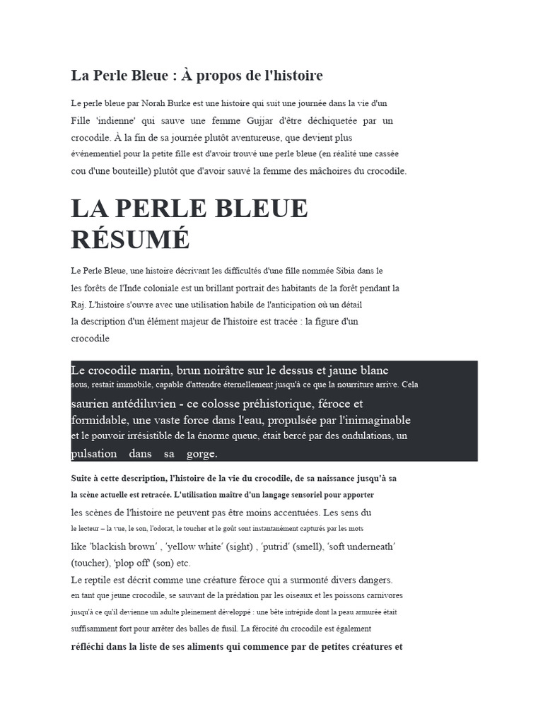 La Perle Bleue | PDF | Phrase | Oiseaux