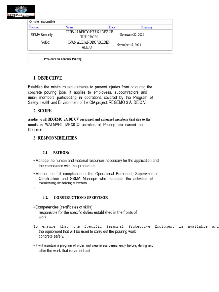 Concrete Pouring Safety Procedure | PDF | Personal Protective Equipment ...