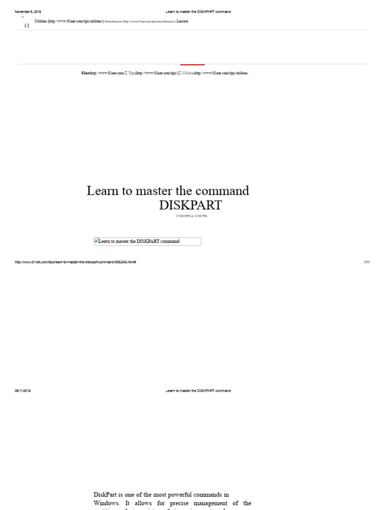 Learn To Master The DISKPART Command | PDF | Http Cookie | Windows Vista