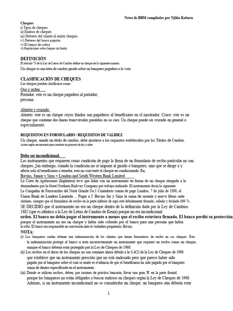 Tipos y Requisitos de Cheques en BBM | PDF | Cheque | Bancos
