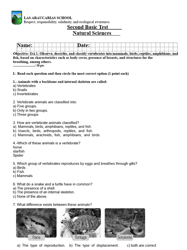 Vertebrates Test Second | PDF | Vertebrates | Amphibian