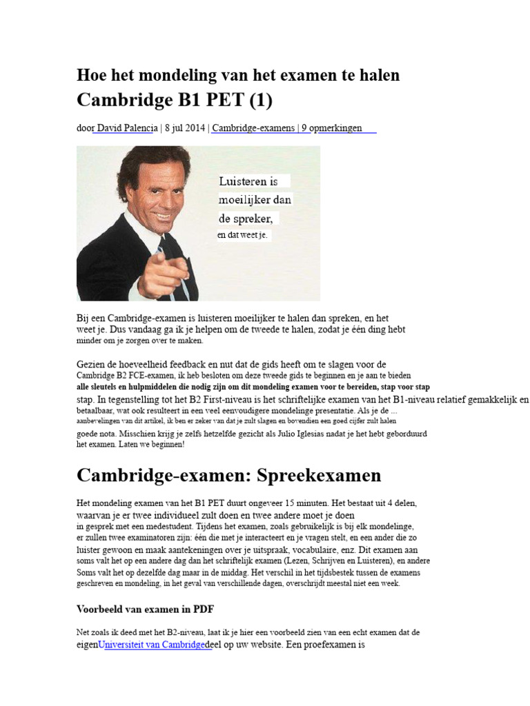 Hoe Het Mondeling Examen Van Cambridge B1 PET Te Halen | PDF