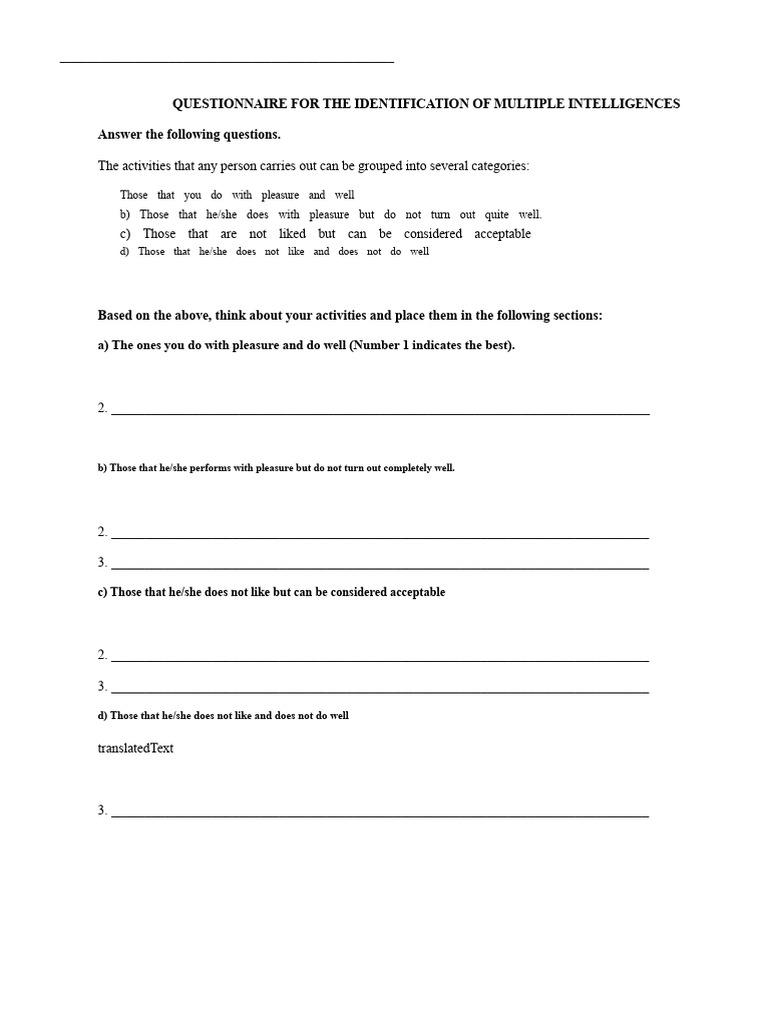 Multiple Intelligences Questionnaire | PDF | Questionnaire | Intelligence