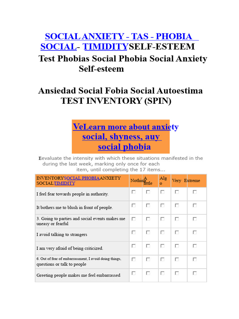 Social Anxiety and Self-Esteem Inventory | PDF