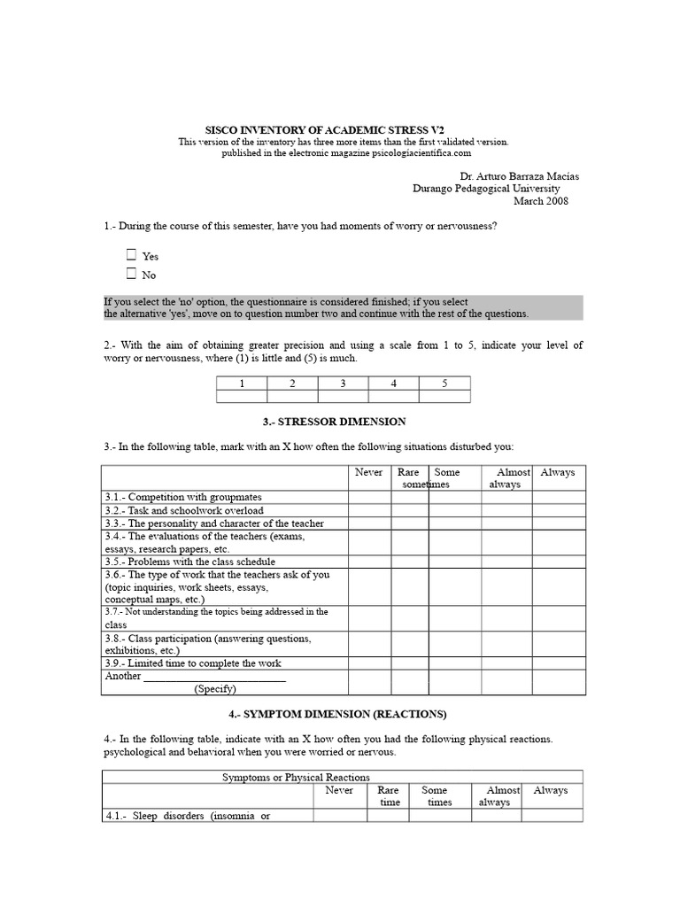 SISCO Inventory V2 | PDF | Stress (Biology) | Anxiety