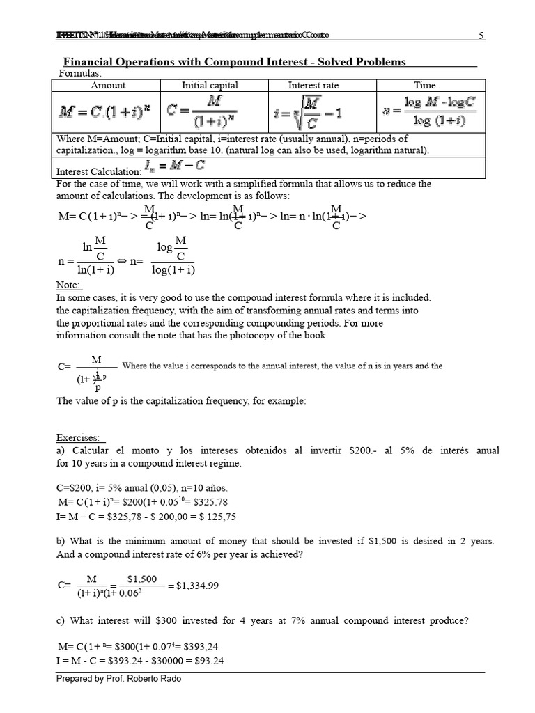 Compound Interest - Solved Problems I | PDF | Interest | Logarithm