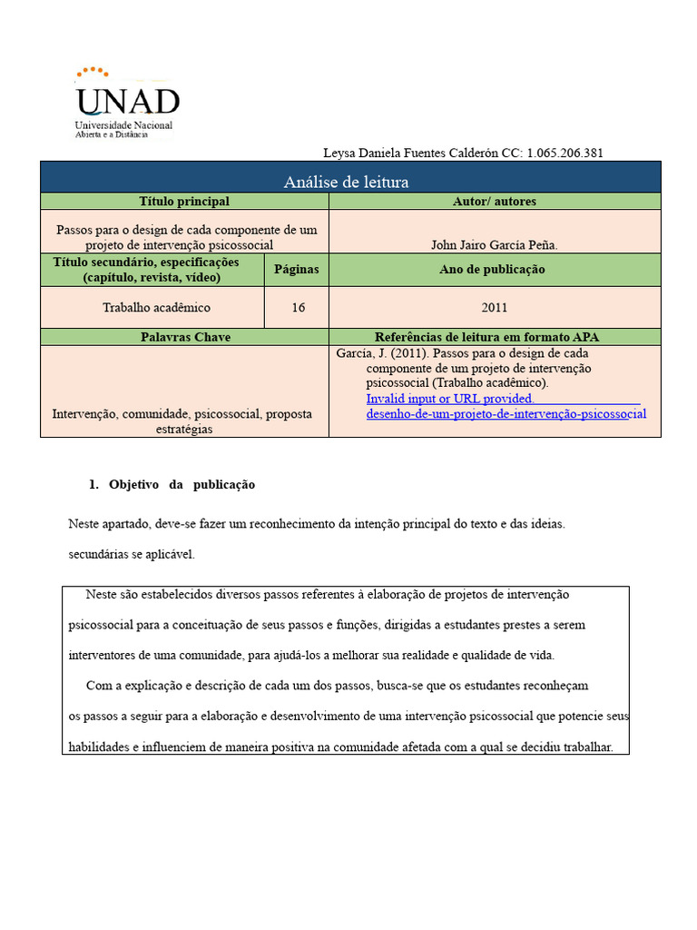 Anexo 1 Ficha para Análise de Leitura Unidade 3 | PDF | Psicologia | Psicologia Social