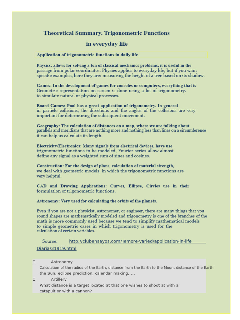 Trigonometric Functions in Daily Life | PDF | Trigonometry ...