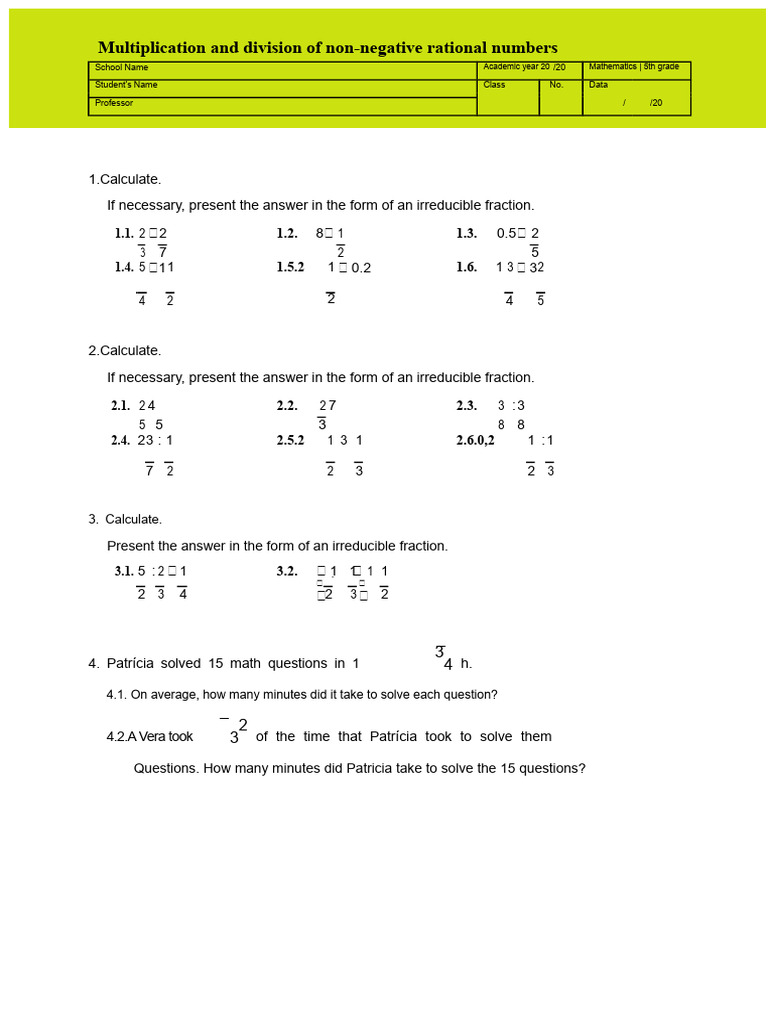 Multiplication and Division of Non-Negative Rational Numbers | PDF ...