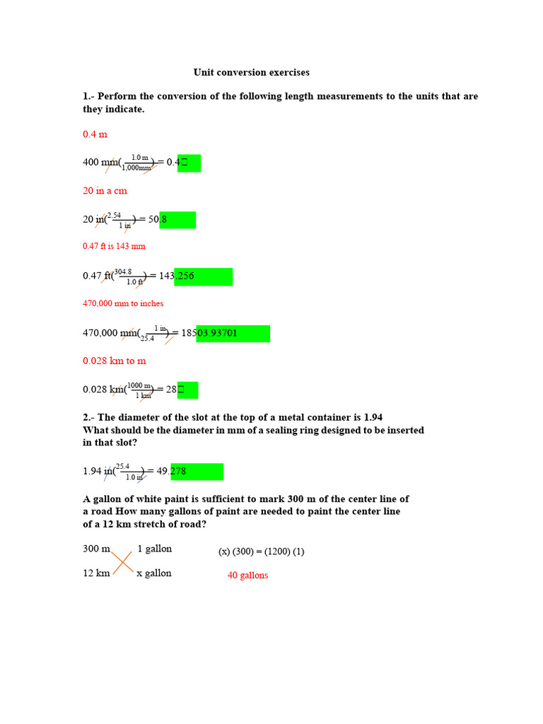 Unit Conversion Exercises Week 2 | PDF | Foot (Unit) | Metre