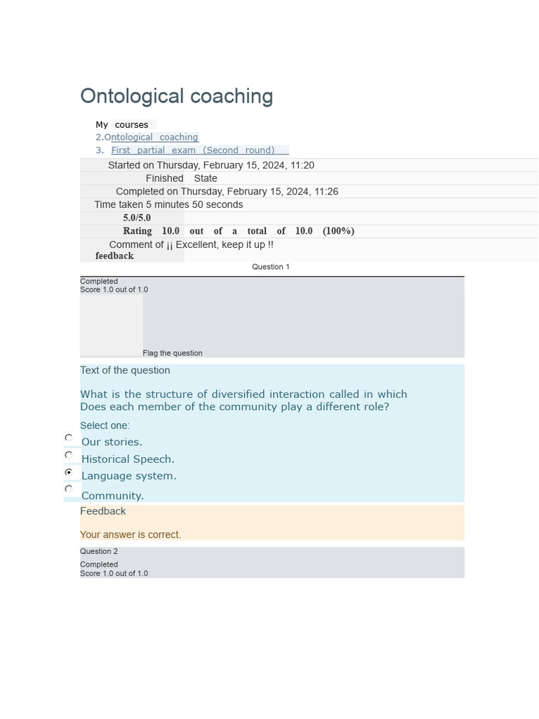 Ontological Coaching Exam Results | PDF