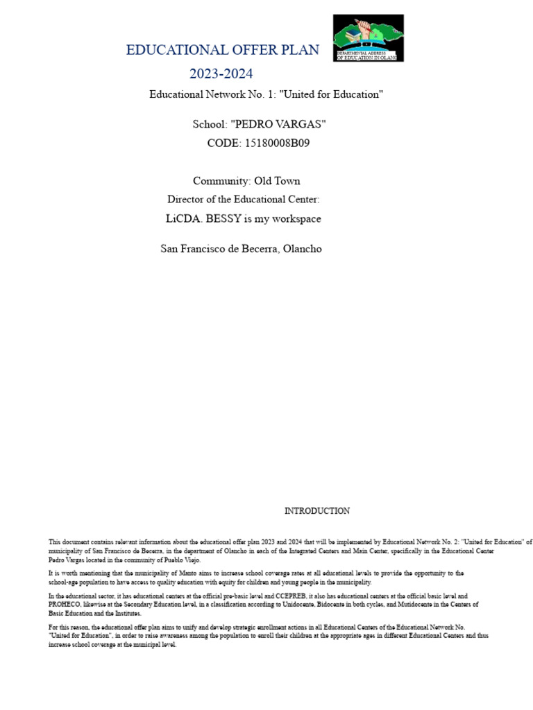 EDUCATIONAL OFFER PLAN Mahelly | PDF