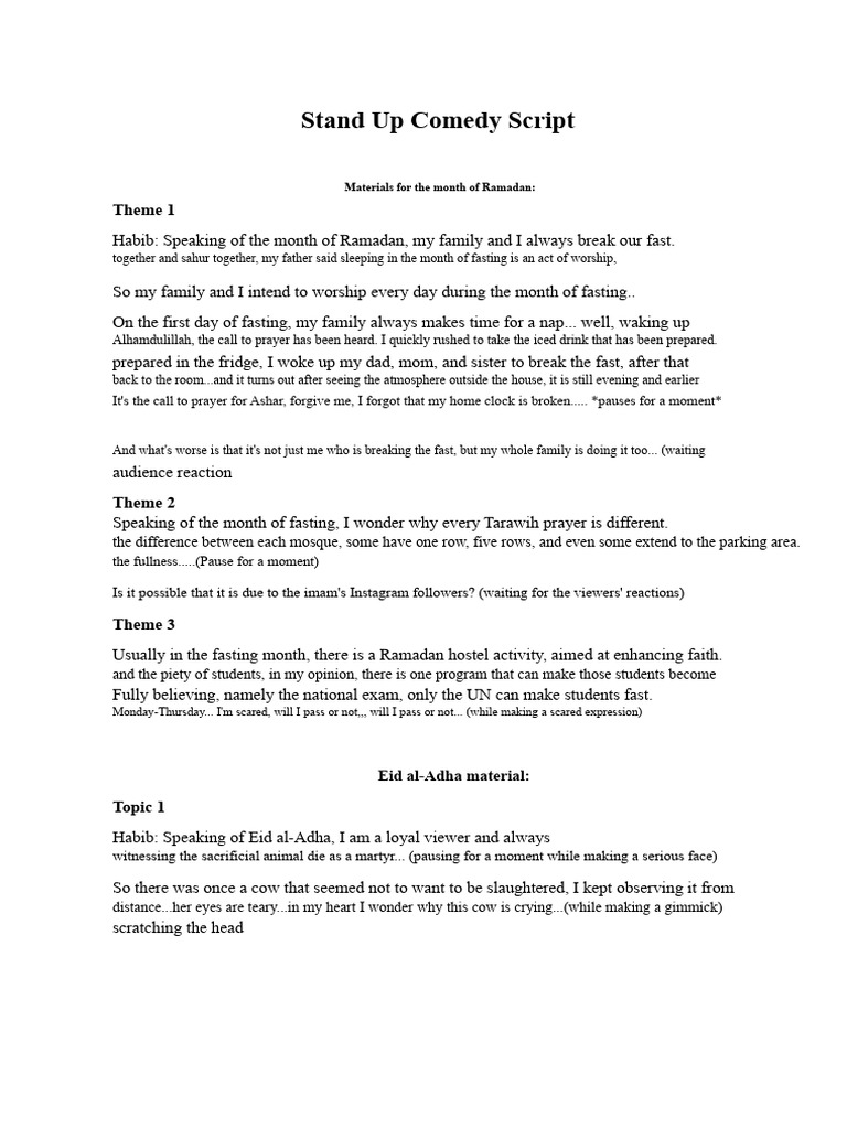 Stand Up Comedy Script (NUFA) | PDF | Ramadan