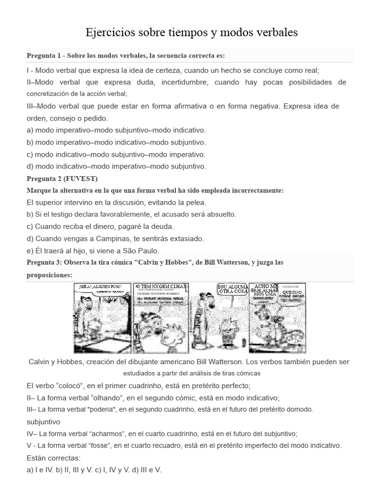 Ejercicios Sobre Tiempos y Modos Verbales | PDF | Verbo | Conjugación ...