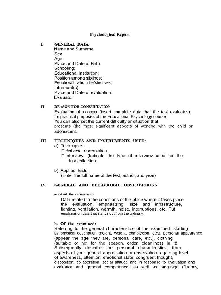 Psychological Report - Model | PDF | Psychology | Quantitative Research