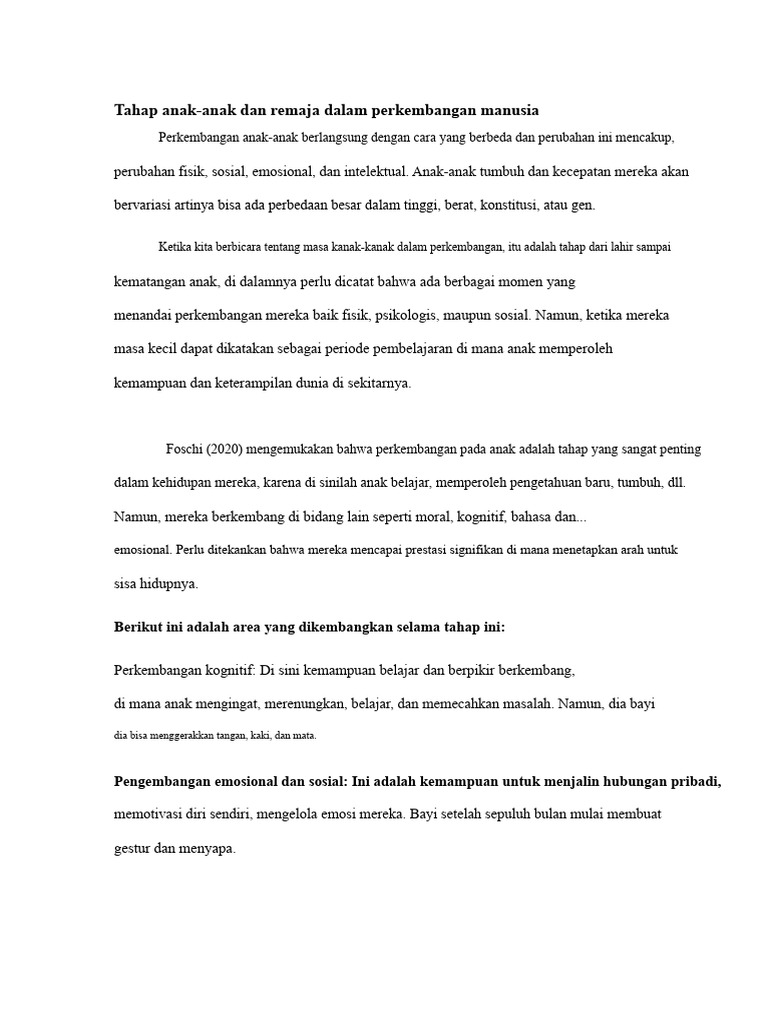 Tahap Anak Remaja, Dari Perkembangan Manusia | PDF