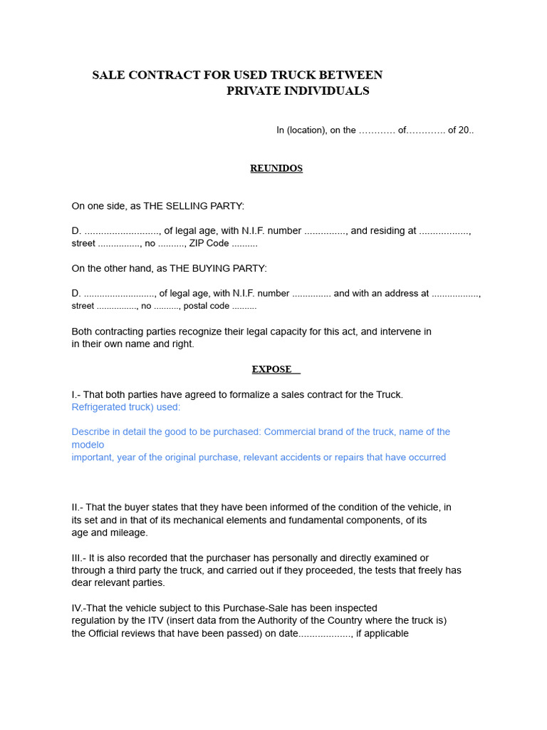 Used Truck Sale Contract Template | PDF | Sales | Taxes