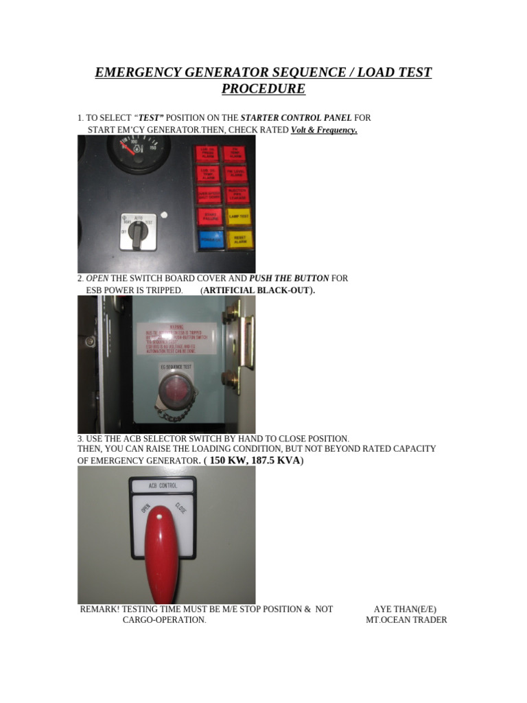 Emergency Generator Load Test Steps | PDF