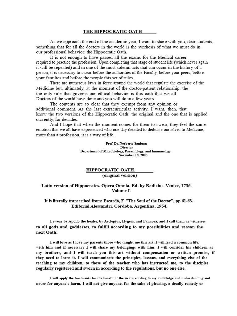 Understanding the Hippocratic Oath | PDF | Physician | Medicine