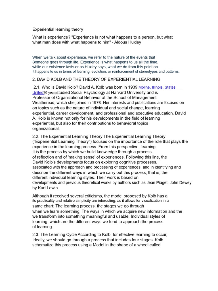 Experiential Learning Kolb | PDF | Learning Theory (Education) | Experience