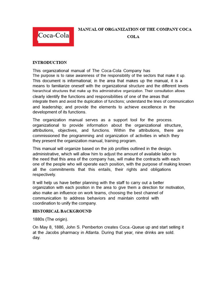 Coca-Cola Company Organizational Manual | PDF | Human Resources | Marketing