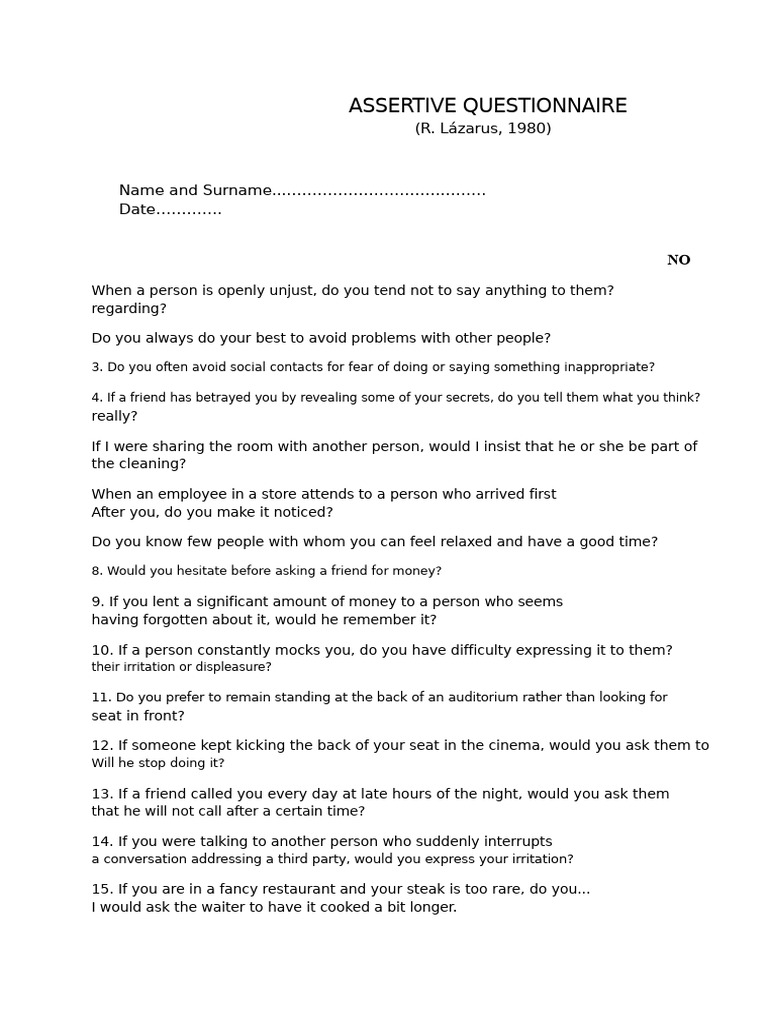 Assertive Questionnaire - Doc - Lazarus | PDF