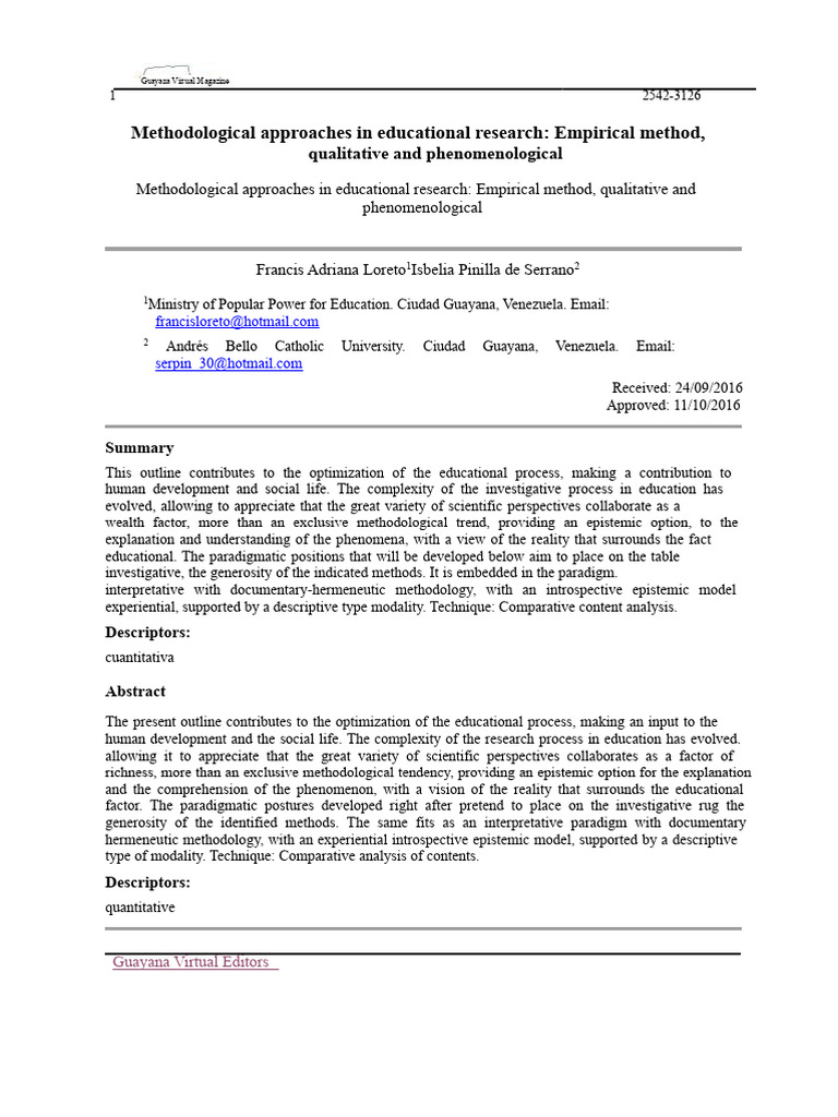 Methodological Approaches in Educational Research: Empirical, Qualitative, and Phenomenological ...