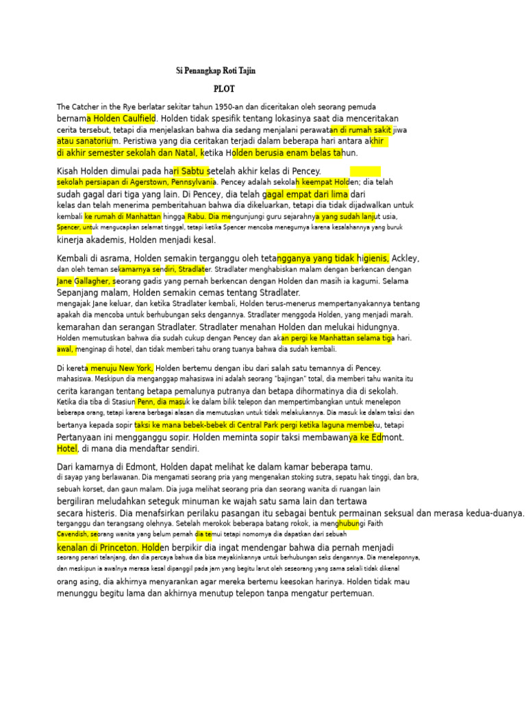 PLOT - The Catcher in The Rye | PDF