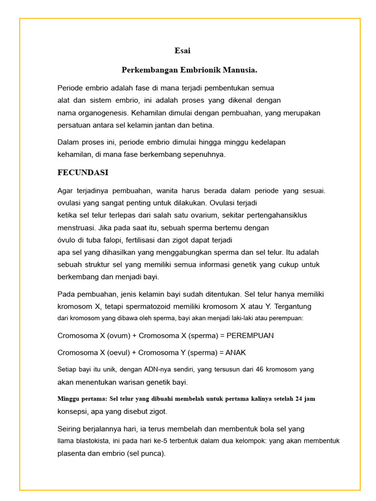 Proses Perkembangan Embrionik Manusia | PDF