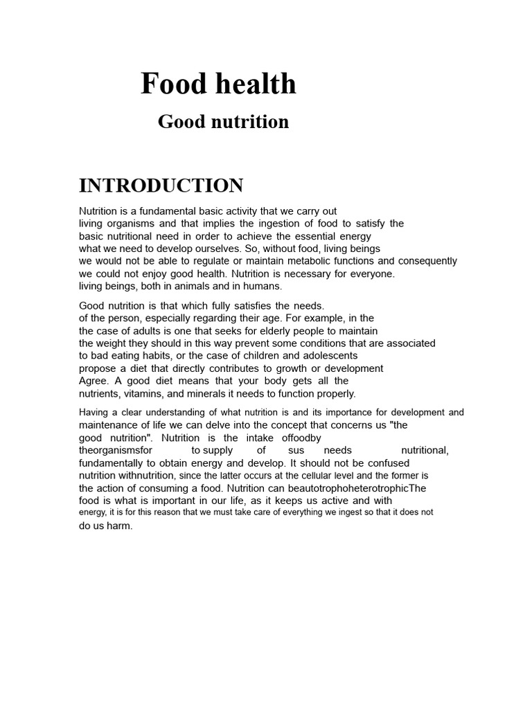 Essay On Food | PDF | Nutrition | Diet & Nutrition