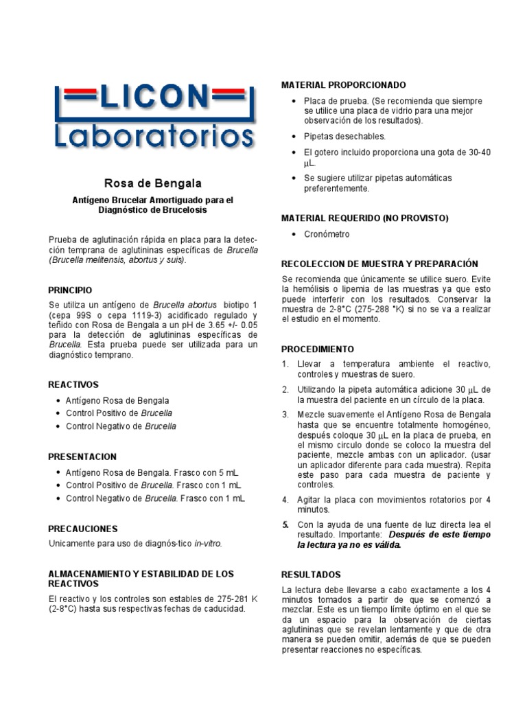 Prueba de Rosa de Bengala para Brucelosis | PDF | Enfermedades y ...